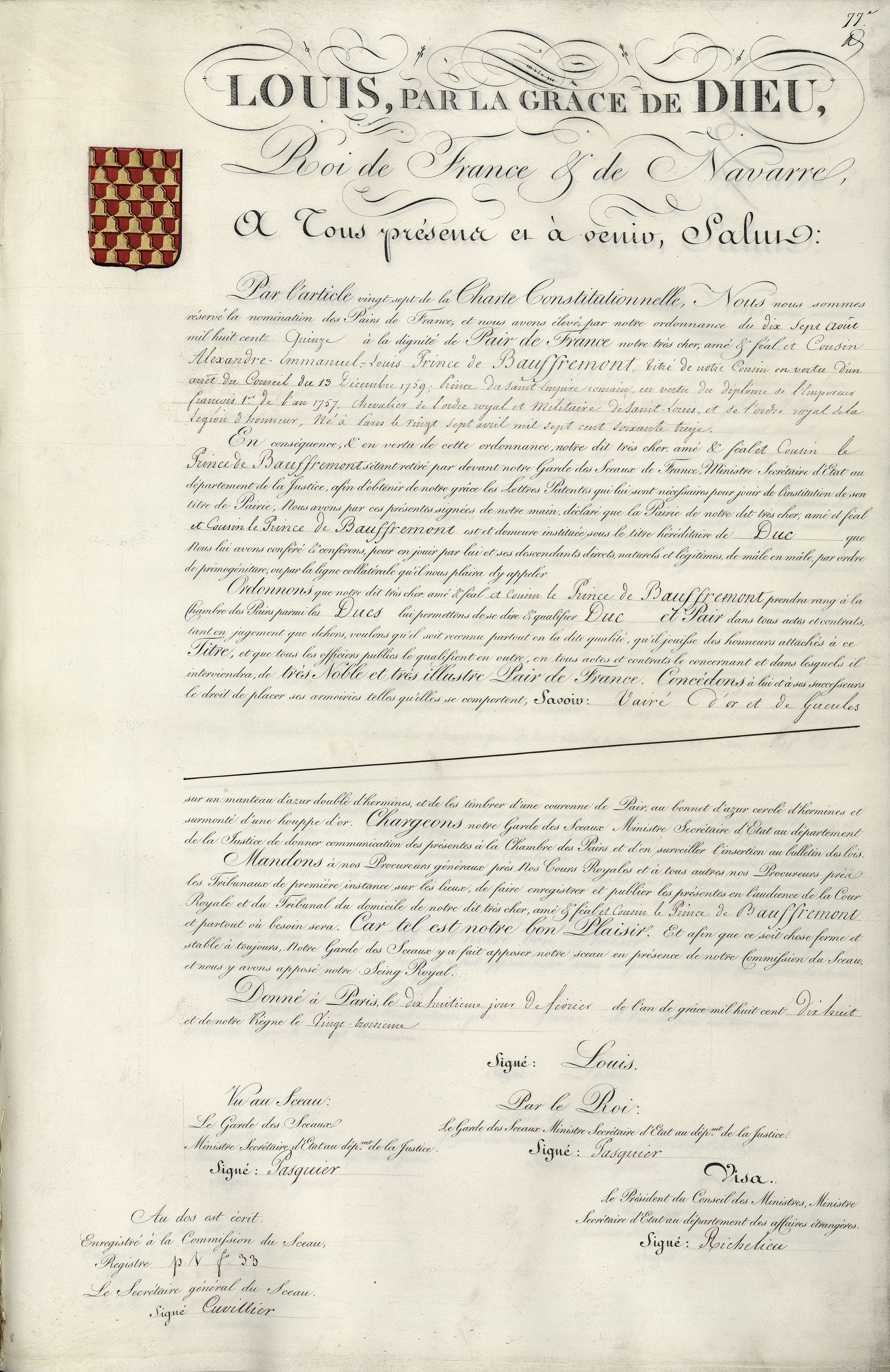 BAUFREMONT Alexandre-Emmanuel-Louis, comte de Baufremont